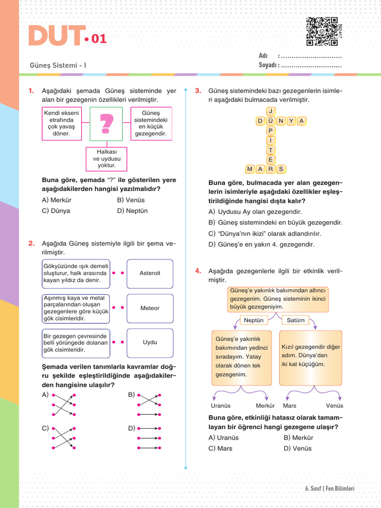 6. SINIF FEN BİLİMLERİ DUT - 2022_Ornek | PDF
