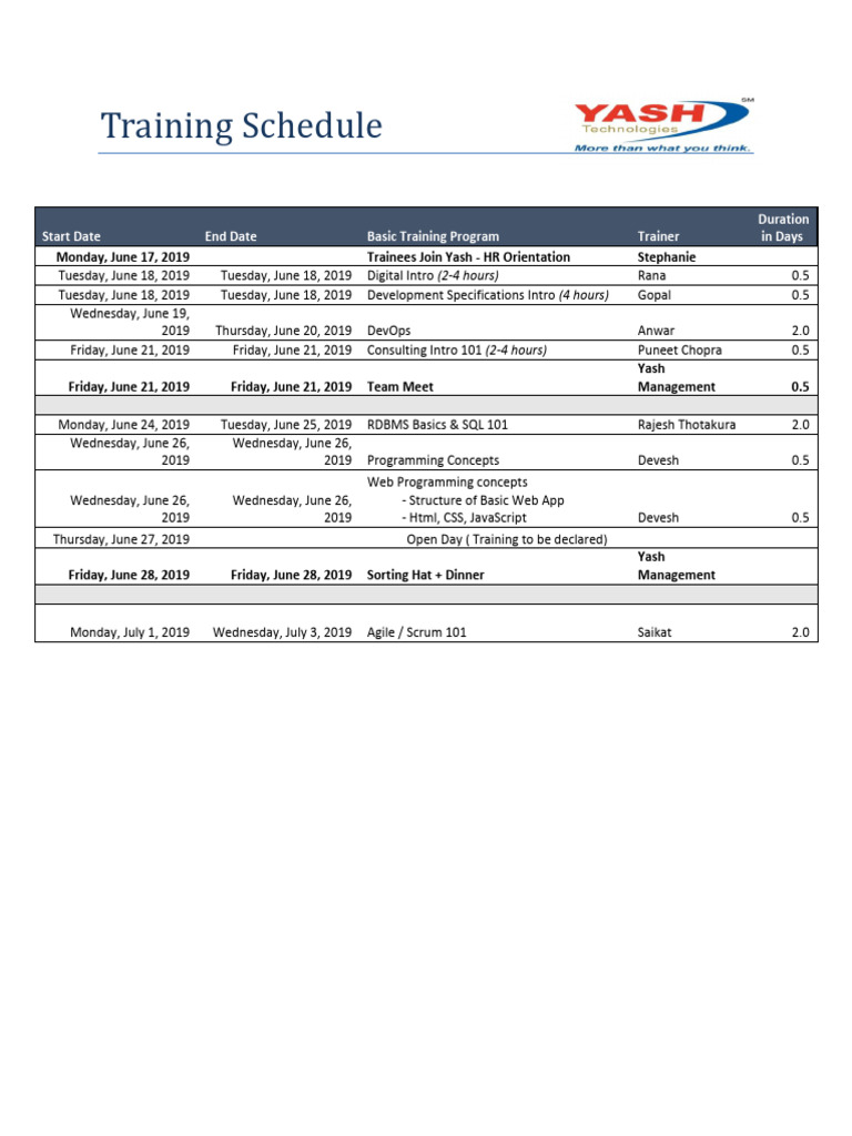 Training Schedule | PDF