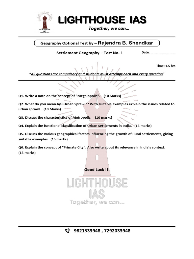 Settlement Geography Test Questions | PDF