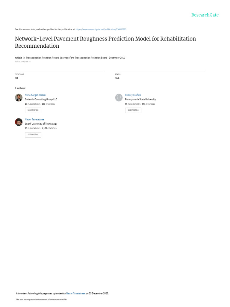 Network Level Pavement Roughness | PDF | Road Surface | Prediction