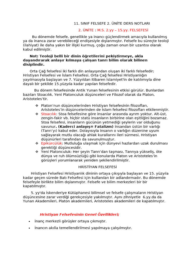 Felsefe 2. Ünite Ders Notları (1) Kopyası | PDF