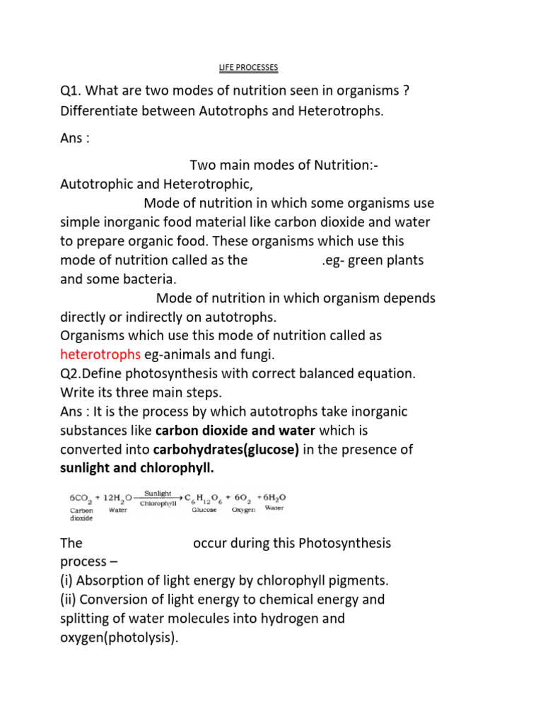 Class 10 Module 1-LIFE PROCESSES | PDF | Nutrition | Diet & Nutrition