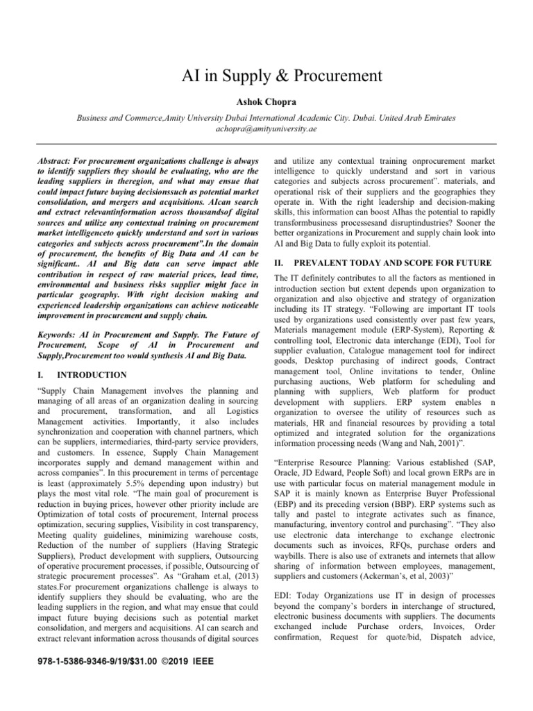 AI in procurement and in supply chain | PDF | Supply Chain | Procurement