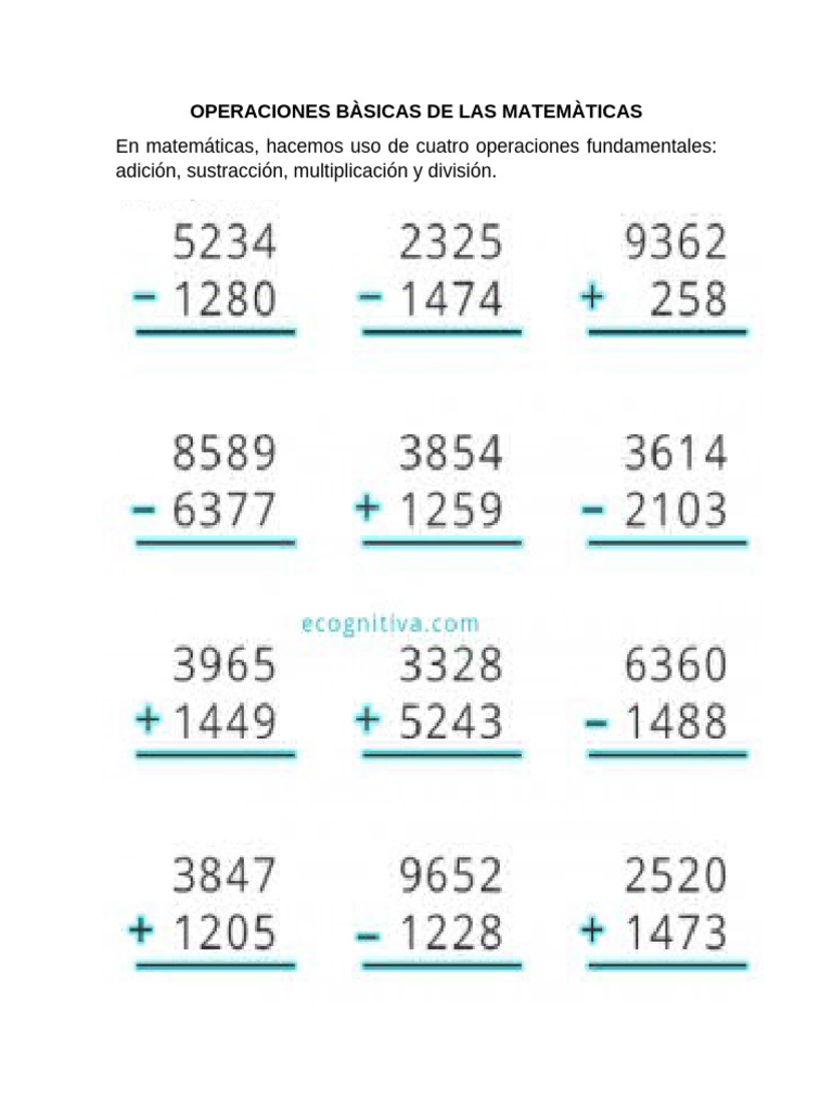 Operaciones Bàsicas de Las Matemàticas | PDF