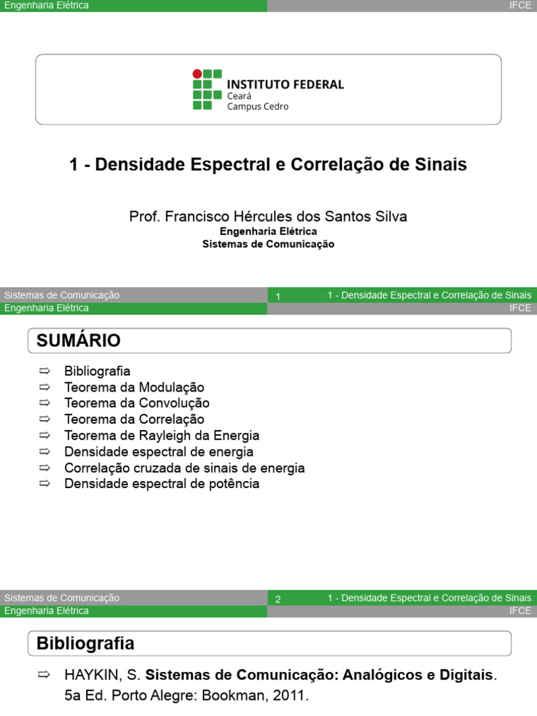 1 - Densidade Espectral e Correlação de Sinais.pptx | PDF | Densidade ...