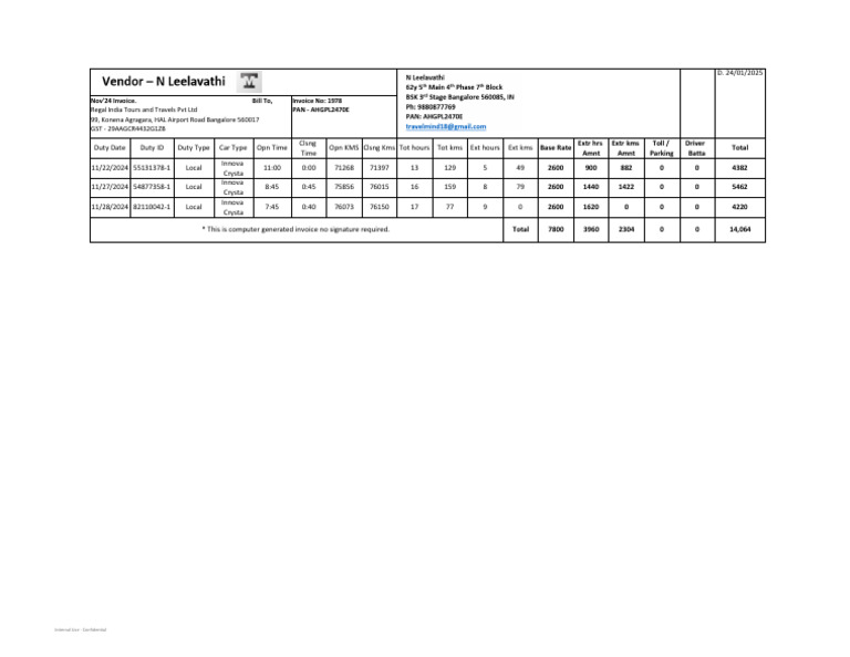 Invoice for Rego - Nov'24 | PDF