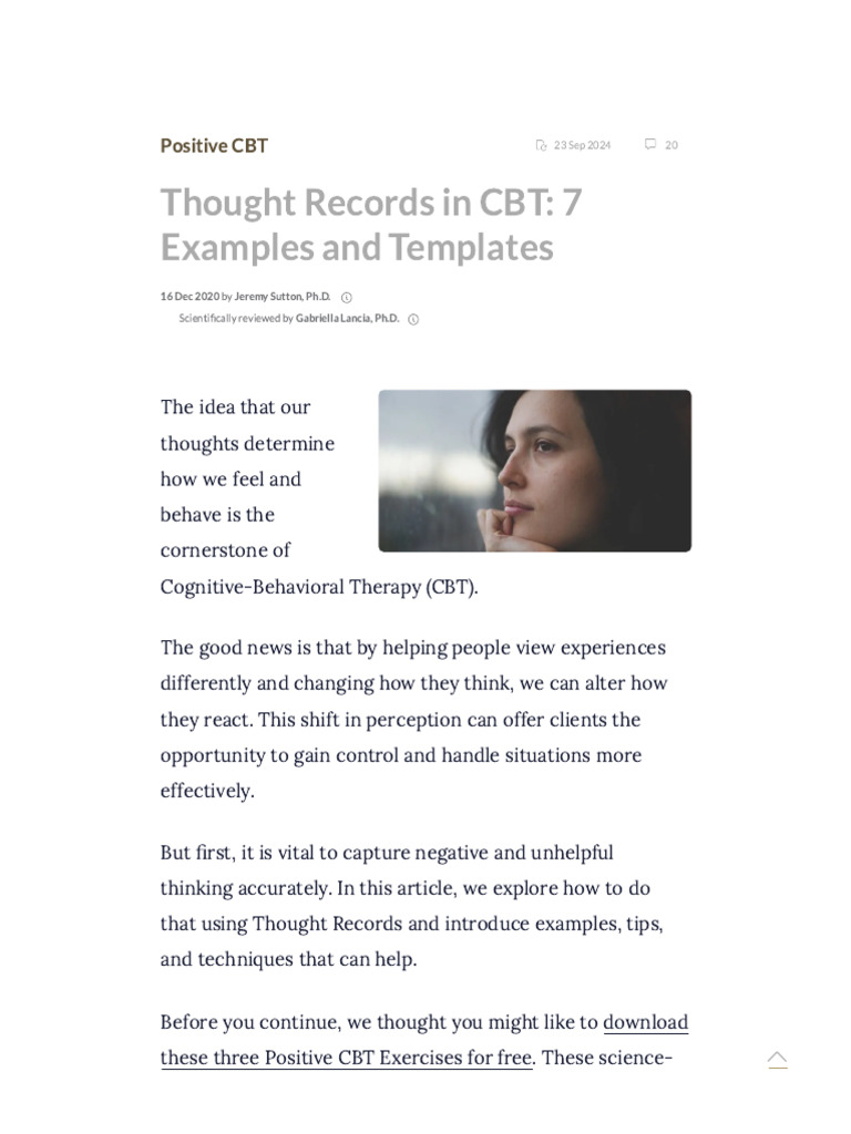 Thought Records in CBT - 7 Examples and Templates | PDF | Cognitive ...