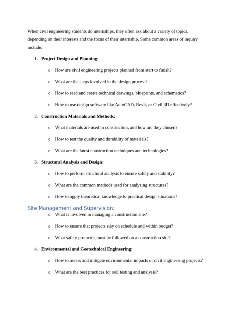 Questions for Asking General to Engineer | PDF | Civil Engineering ...