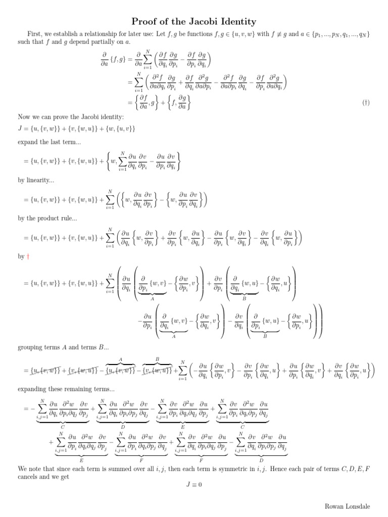 Proof of The Jacobi Identity | PDF | Mathematics | Mathematical Analysis