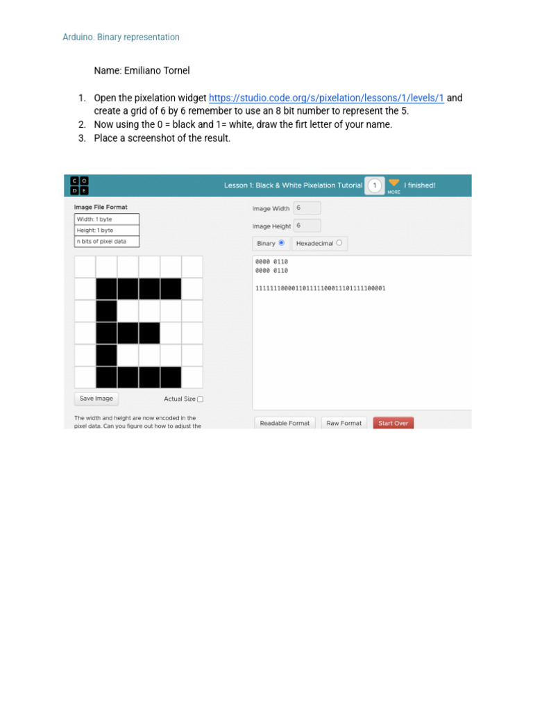 Arduino Pixelation & Binary Tasks | PDF