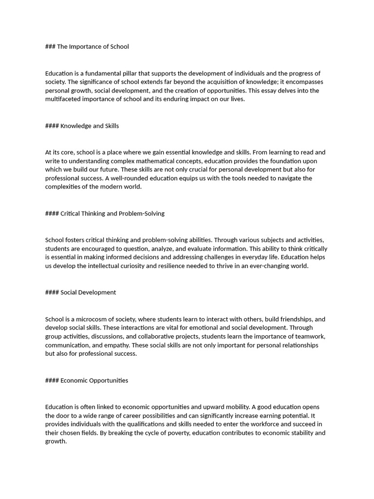 The Importance of School | PDF | Critical Thinking | Behavior Modification