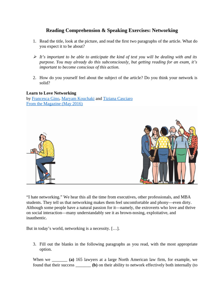 Networking Skills: Reading & Speaking Exercises | PDF | Mindset | Cognition