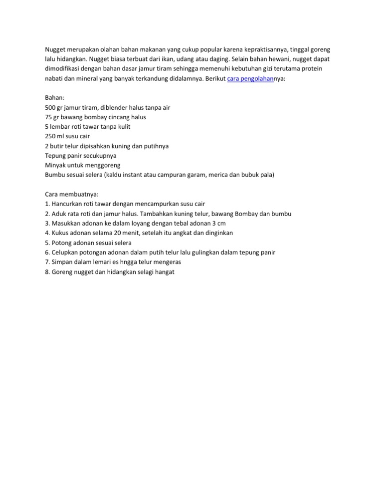 Nugget Jamur | PDF | Memasak, Makanan, & Anggur | Kesehatan Holistik