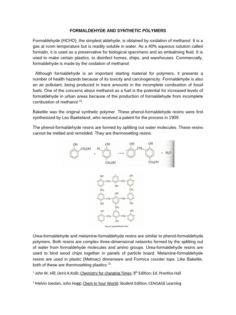 4 Formaldehyde and Synthetic Polymers | PDF