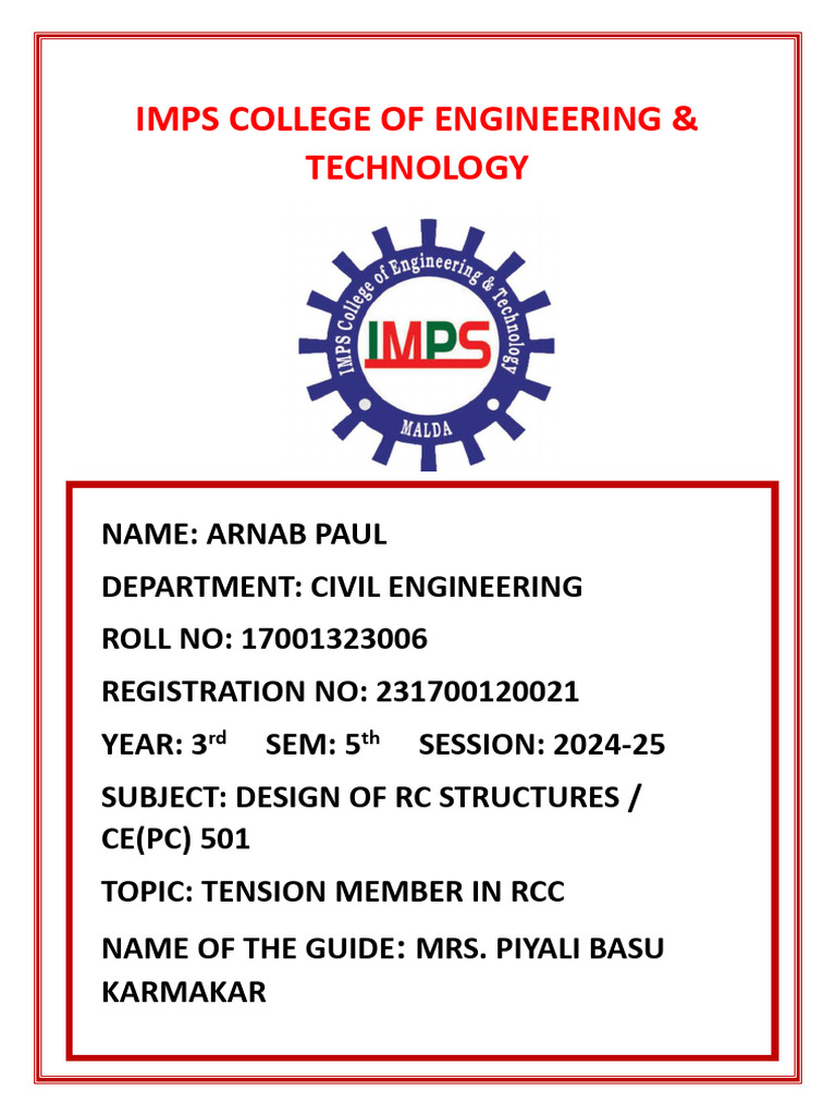 RCC Tension Members Explained | PDF | Strength Of Materials | Concrete