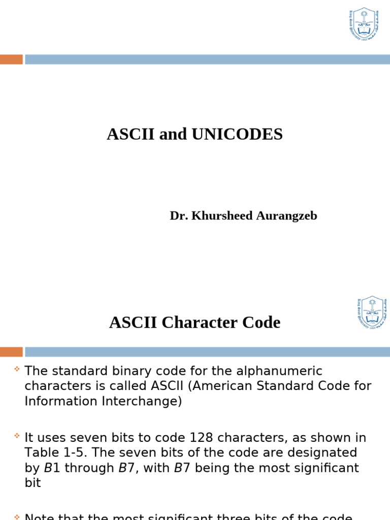 Ch01_Lecture 5 ASCII and UNI Codes | PDF | Character Encoding | Ascii