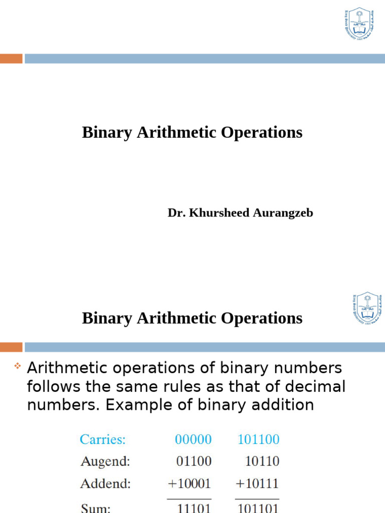 Ch01 - Lecture 4 Arithmetic Operations | PDF | Binary Coded Decimal | Arithmetic