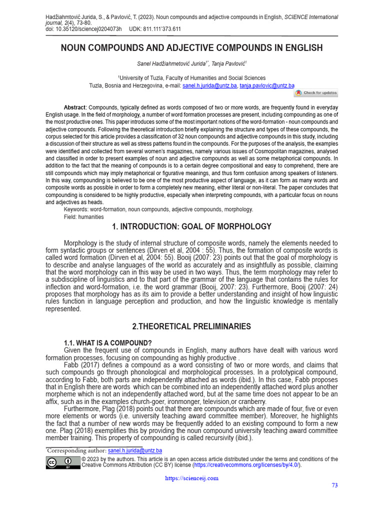 Noun Compounds and Adjective Compounds in English | PDF | Morphology ...