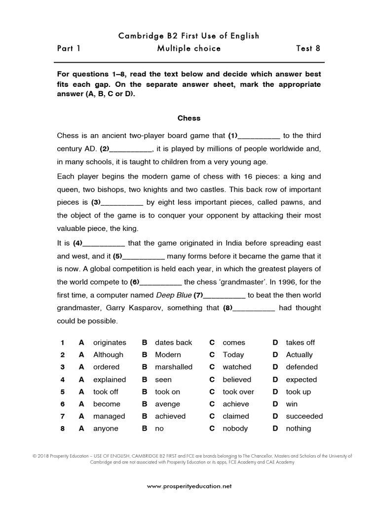 B2 Use of English Test 08 Censurado | PDF | Chess | Board Games