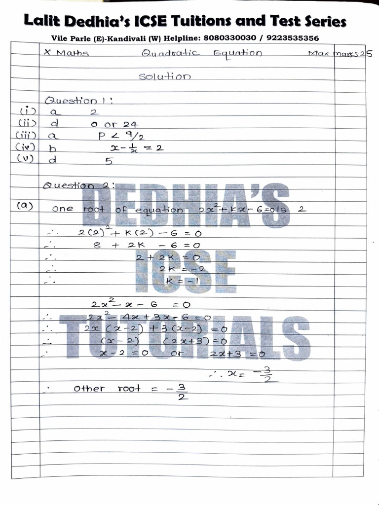Quadratic Equation I Solution | PDF