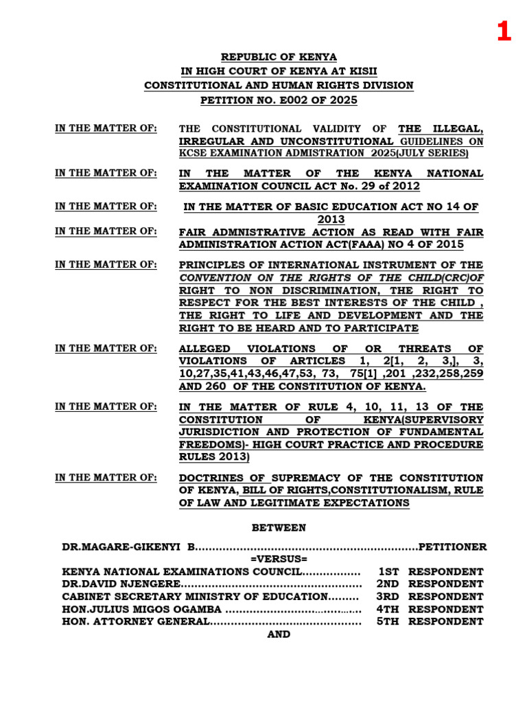 Knec Pet-Dr - Magare Gikenyi Vs Knec-Cs Education & 6 Others-Kisii Pet ...