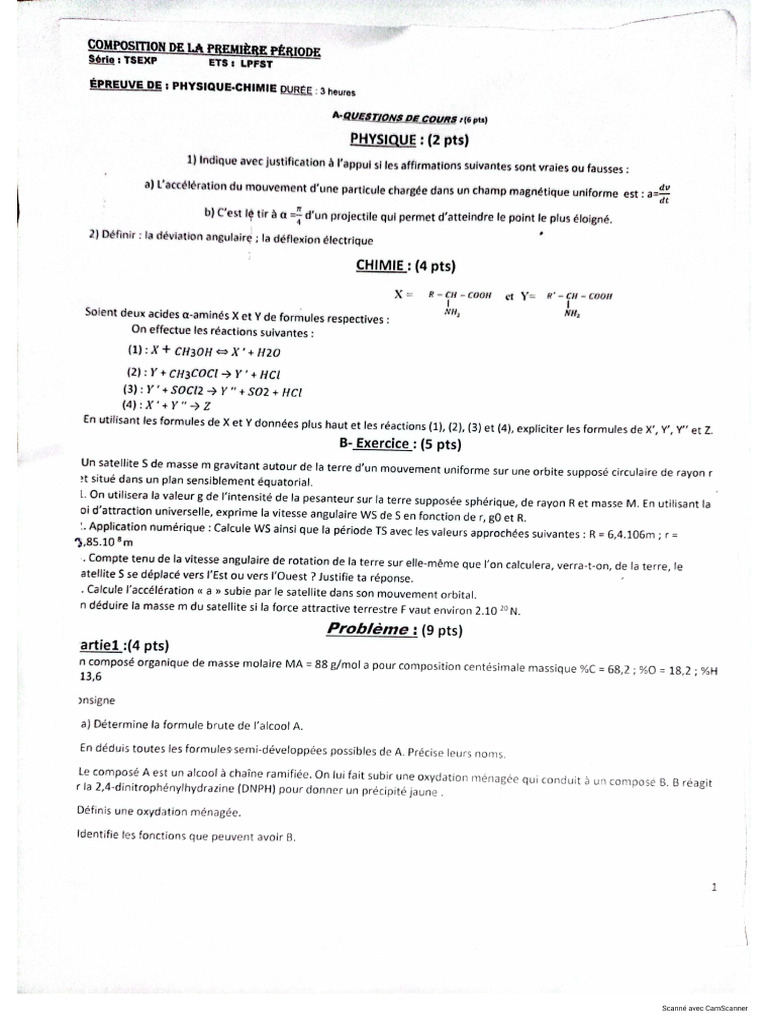 Physique Chimie 1er Trimestre TSEXP LPFST | PDF
