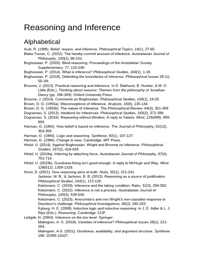 Reasoning and Inference - A Bibliography | PDF | Inference | Reason