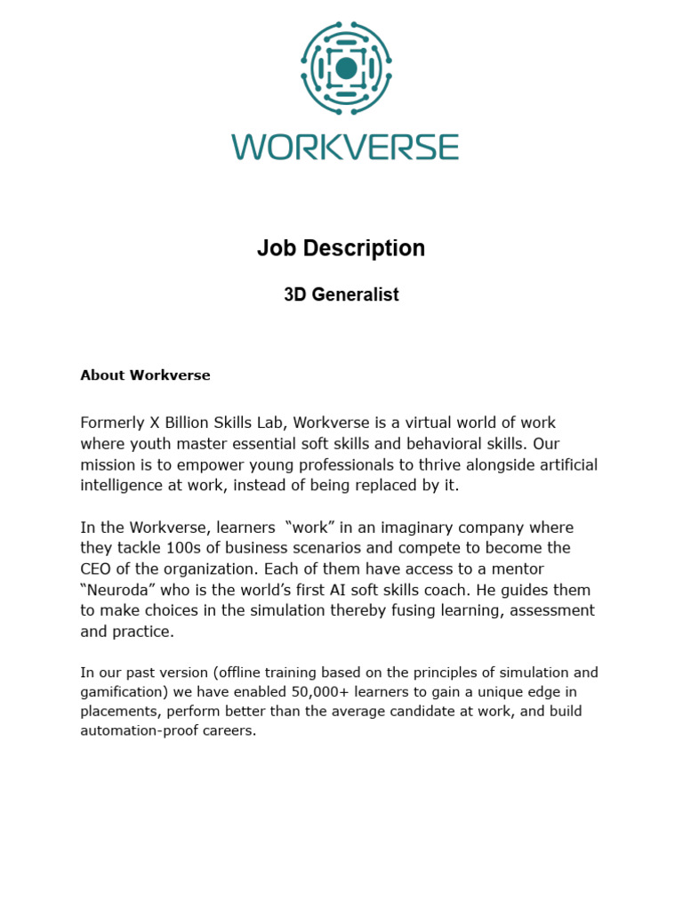 3D Generalist JD | PDF | 3 D Computer Graphics | Simulation