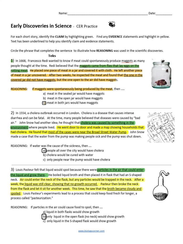 Early Discoveries in Science - CER Practice (Bee) | PDF | Microorganism ...