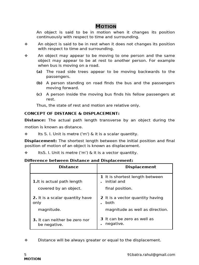 Understanding Motion: Distance vs. Displacement | PDF | Speed ...