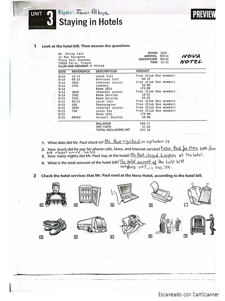 Javier Albuja - Unit 3 Staying in Hotels | PDF