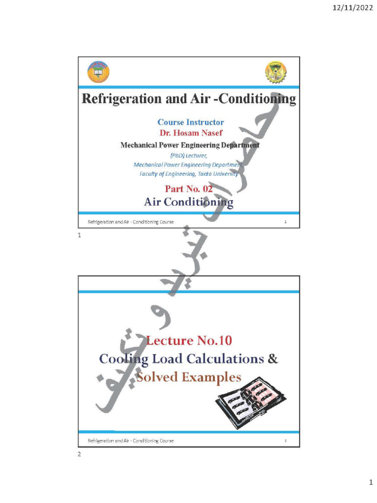 Lecture No 10 Cooling Load Calculations And Solved Examples Pdf