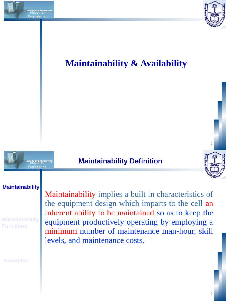 Class 08 - Maintainability and Availability | PDF | Statistical Theory