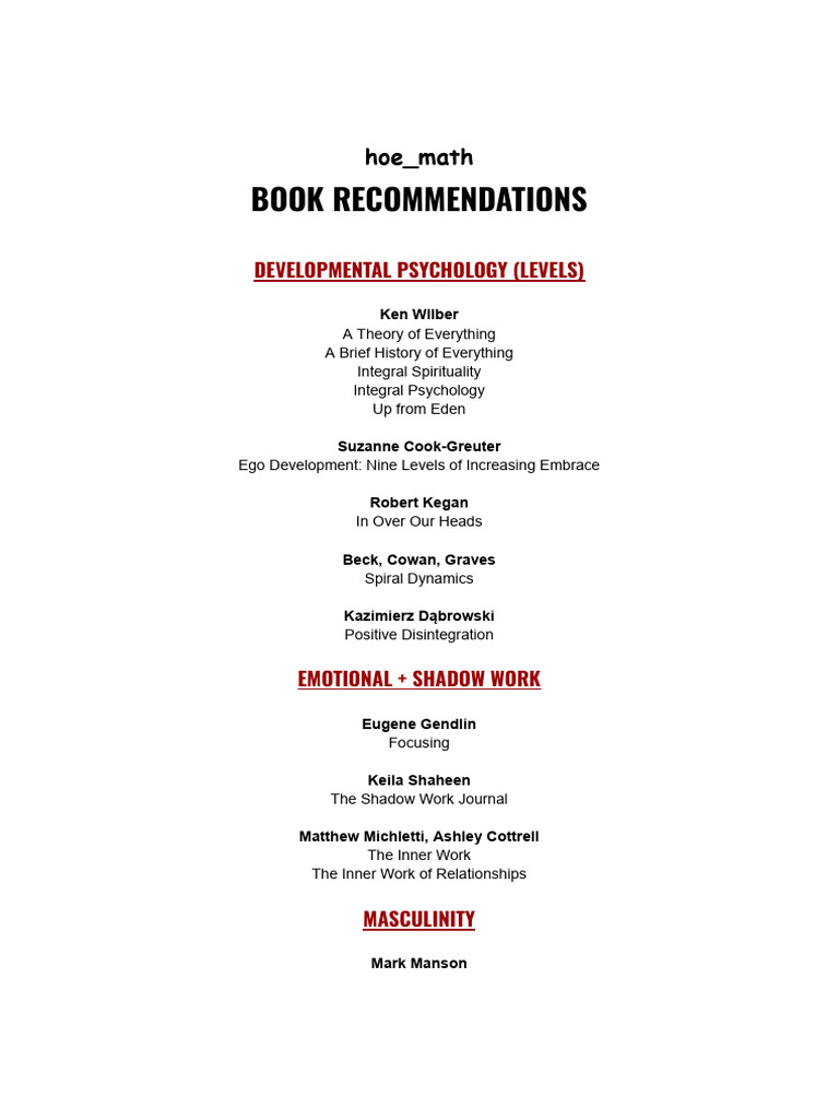 Hoe - Math BOOK RECOMMENDATIONS PDF | PDF