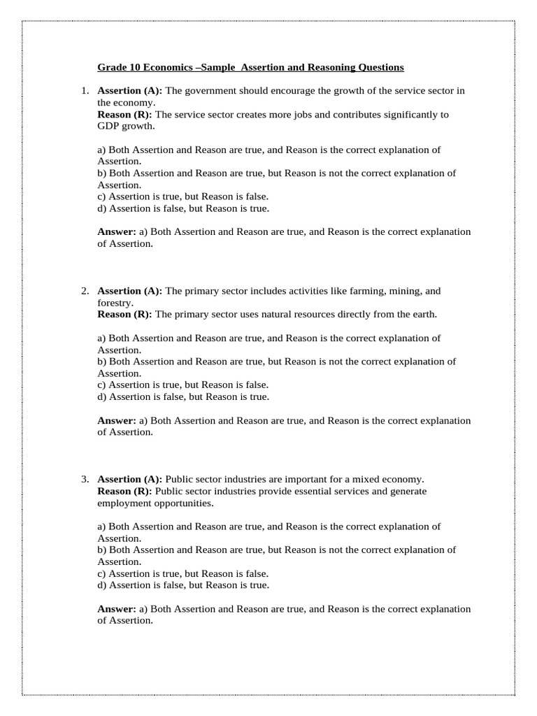 Economics-MCQS-ASSERTION AND REASONING | PDF | Taxes | Economies