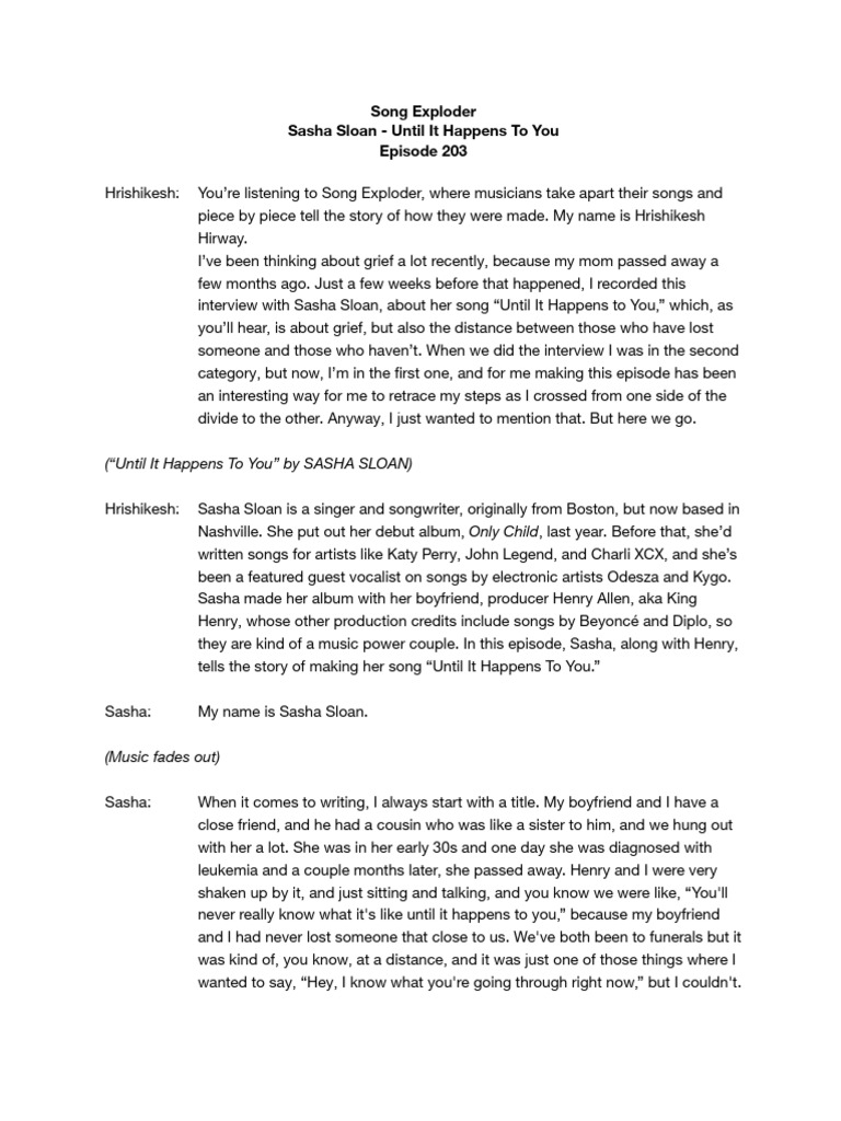 sasha-sloan-transcript | PDF | Guitars | Sound Recording
