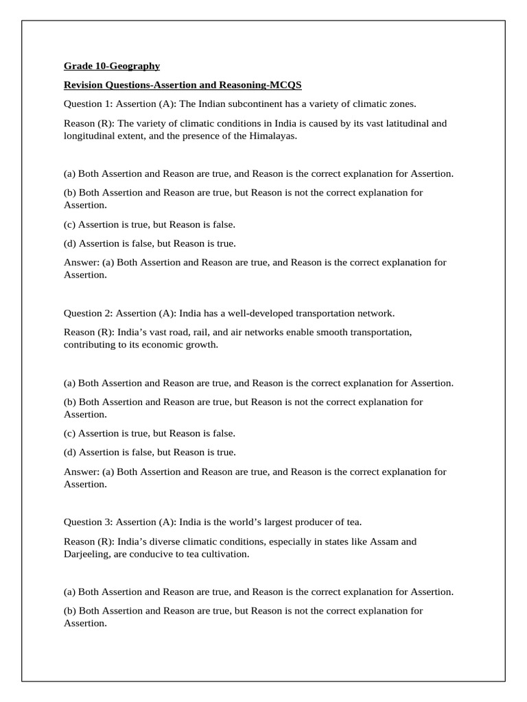 Geography Assertion and Reasoning Mcqs | PDF | Himalayas | Desert