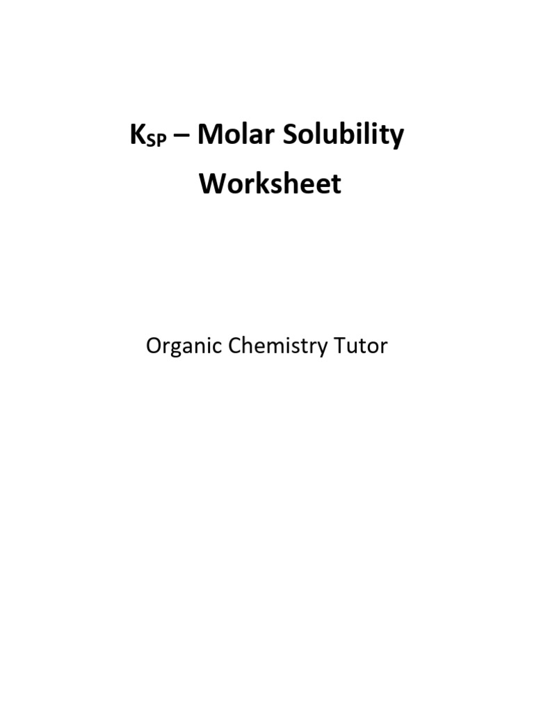 KSP - Molar Solubility Worksheet | PDF | Phosphate | Solubility