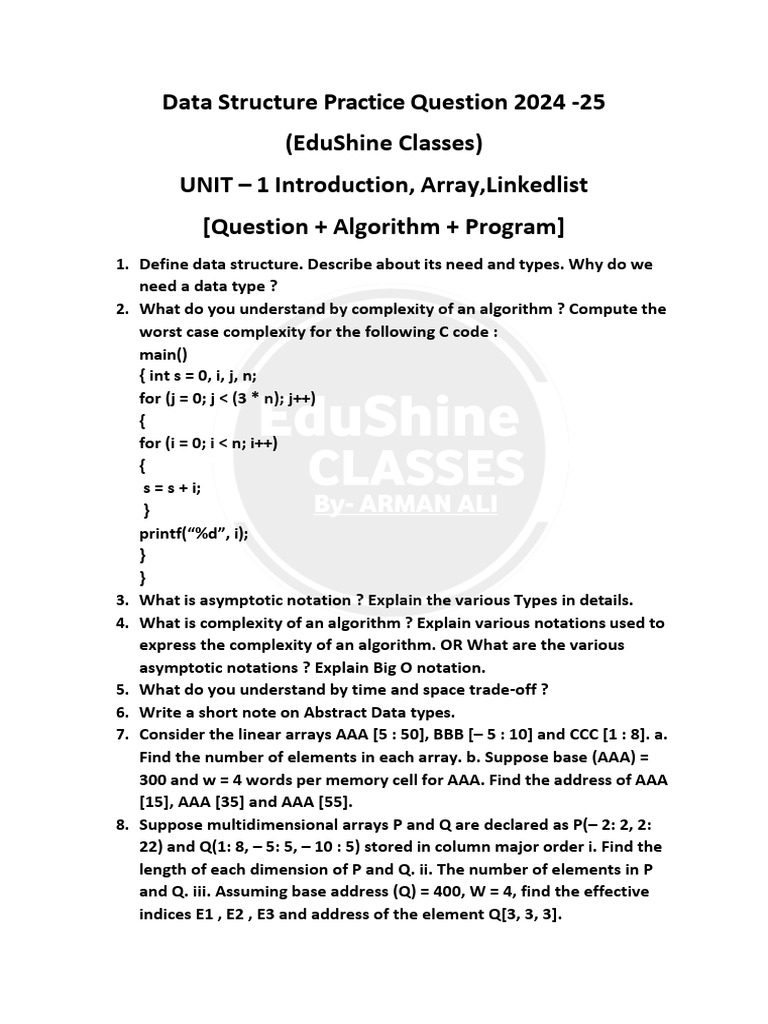 Data Structure Most Important Question All Unit | PDF | Data Structure | Computer Programming