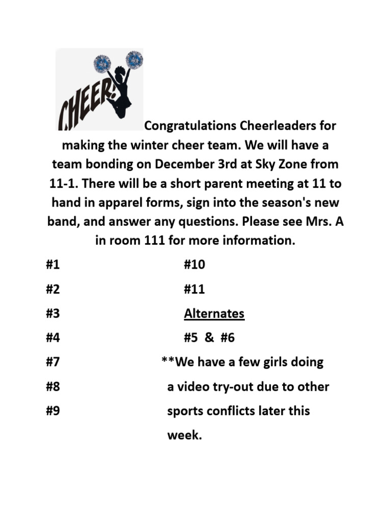 Winter Cheer Team Meeting Info | PDF