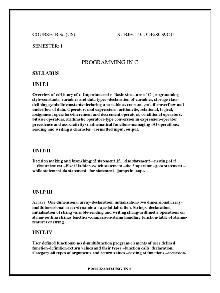 Programming in C - SCS8C11 | PDF | C (Programming Language) | Data Type