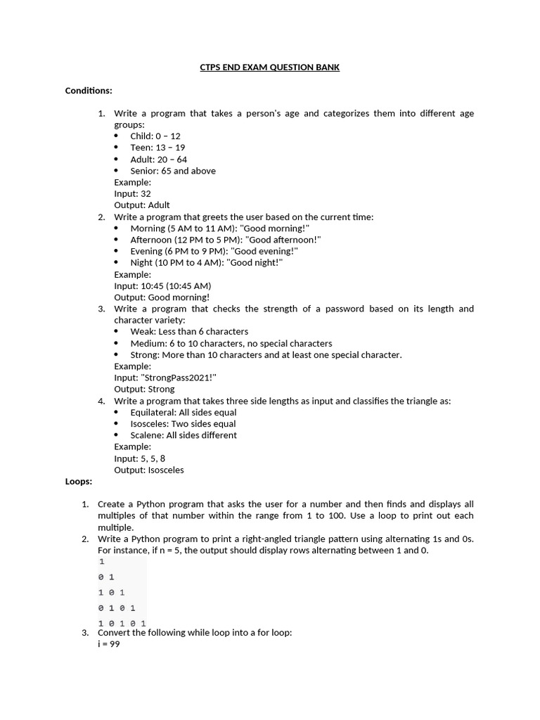 CTPS-EndSem-QuestionBank -student | PDF | Class (Computer Programming) | Parameter (Computer ...