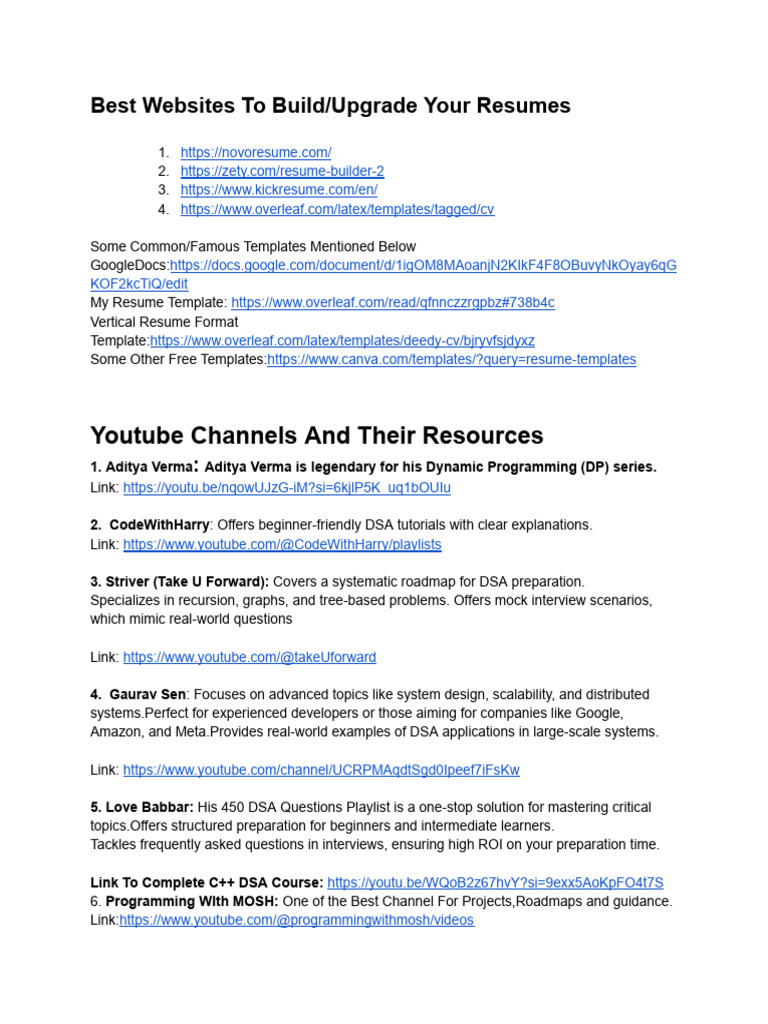 Top Resume and DSA Resources Online | PDF | Computer Programming ...