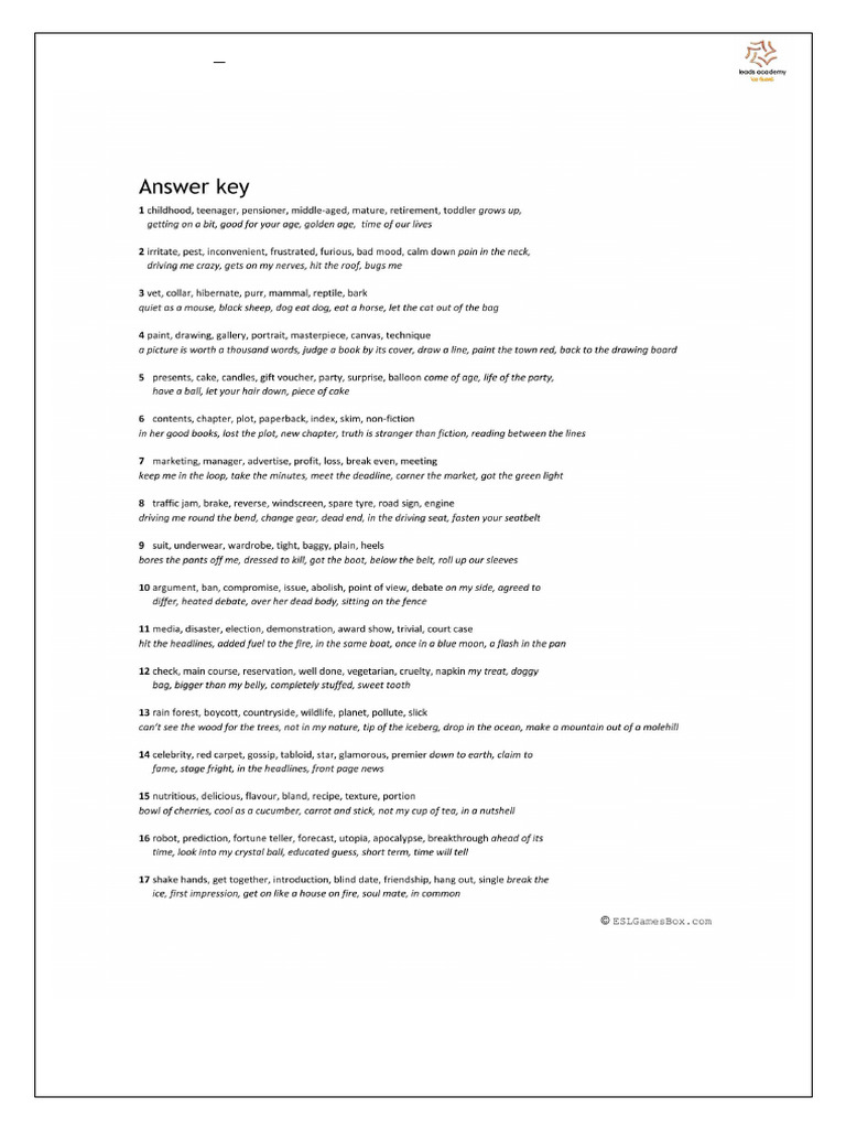 Leads Academy - Conversation - Round 1 - Answer Key | PDF