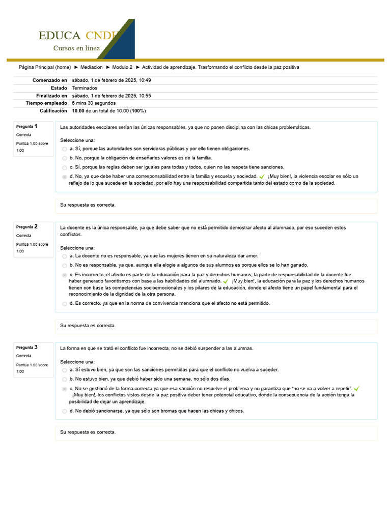 Actividad de Aprendizaje. Modulo 1 Meditacion y Resolucion Pacifica de Conflictos | PDF ...