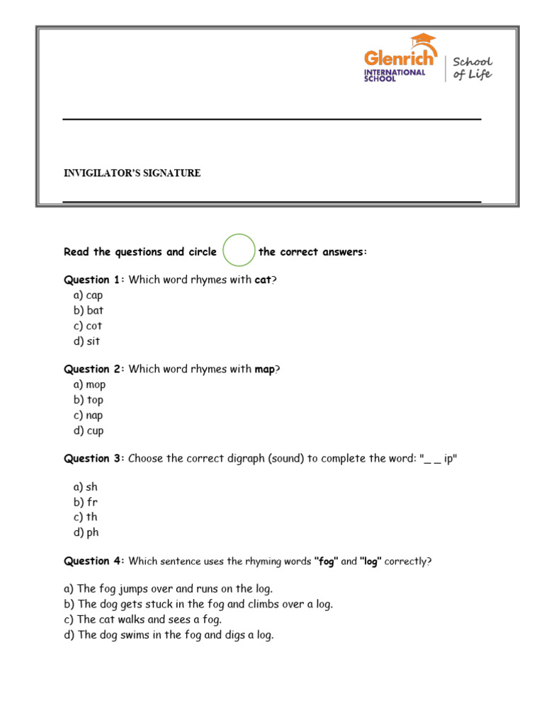 K.G 2 English Olympiad Sample Test | PDF