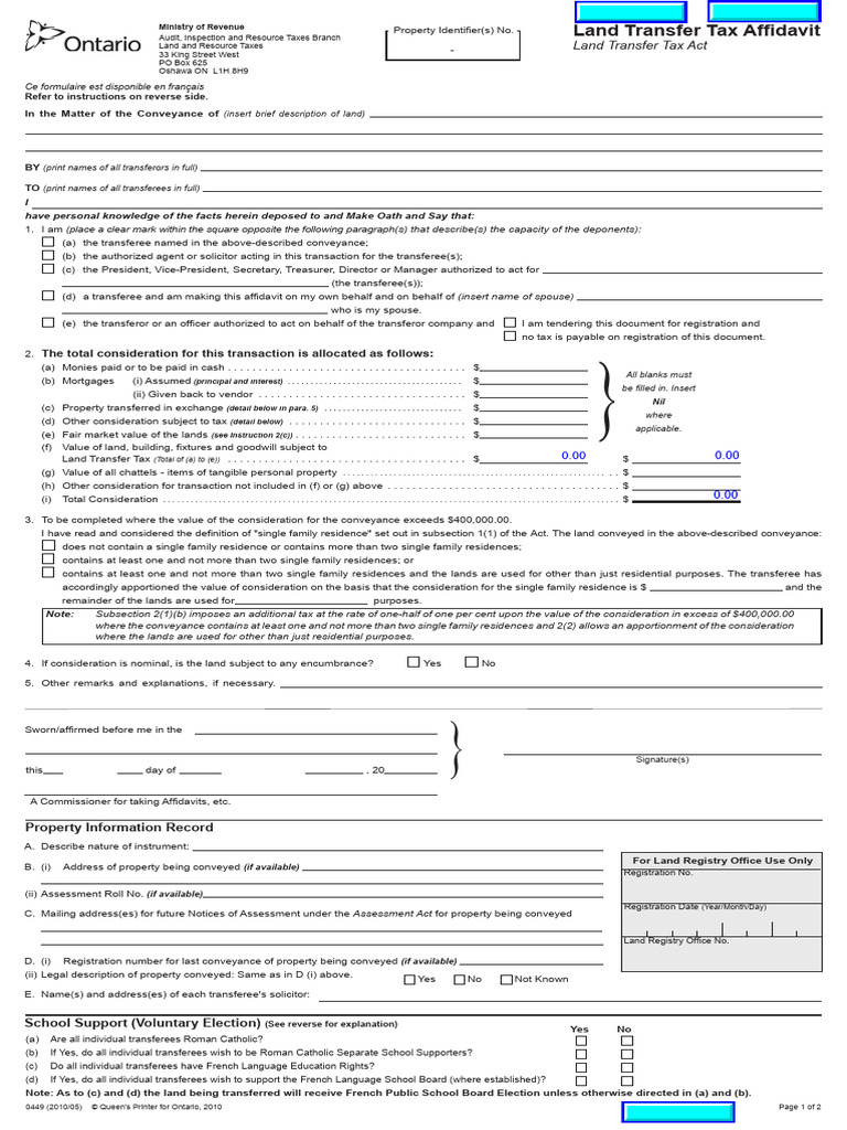 Land Transfer Tax Affidavit Form | PDF | Conveyancing | Mortgages