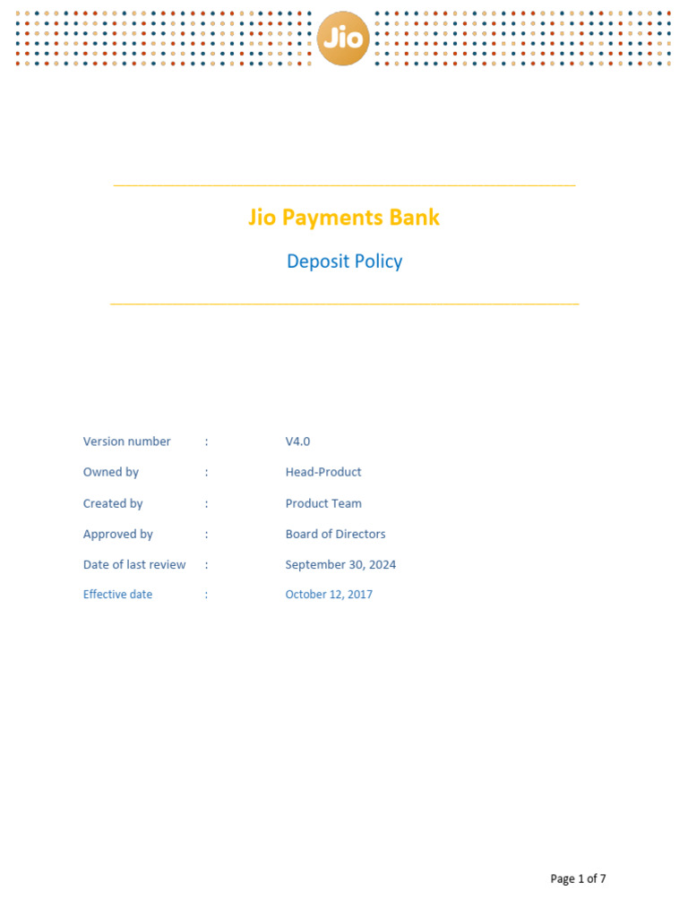 deposit-policy | PDF | Banks | Deposit Account