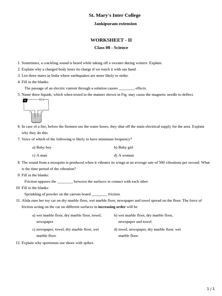 Class 8 Science Worksheet | PDF
