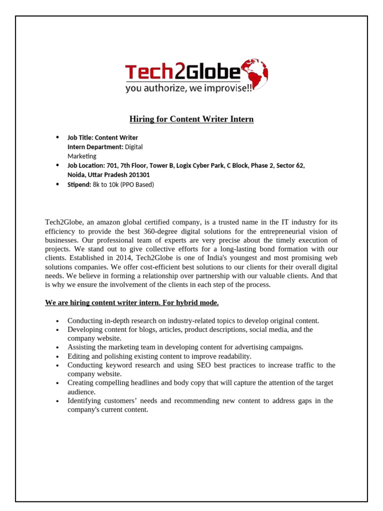 Content Writer Intern-JD | PDF